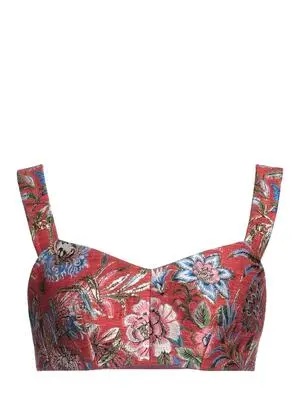 Dolce & Gabbana Sleeveless Floral Brocade Sweetheart Neckline Crop Top - Multicolor
