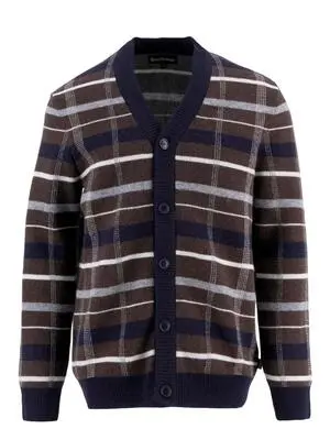Barbour Long-sleeved Knitted Cardigan With Check Pattern - Black