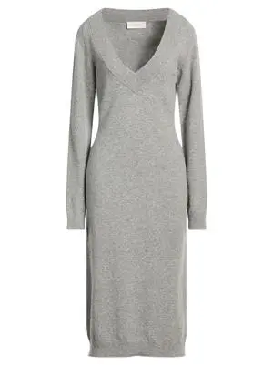 Sportmax Long Sleeve V-neck Dress With Ribbed Trim - Gray