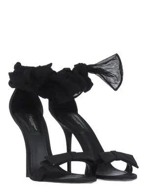DOLCE & GABBANA Dolce & Gabbana Black Grosgrain And Tulle Bow Detailed High Heel Sandals