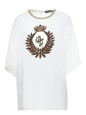Dolce & Gabbana Short-sleeved Top With Embellished Emblem - White