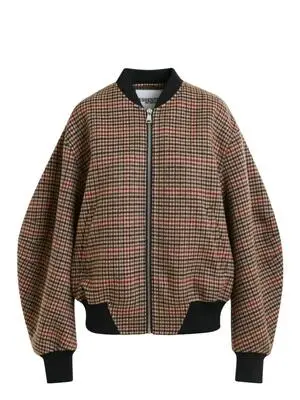 Essentiel Antwerp Checked Wool Bomber Jacket - Black/brown/red