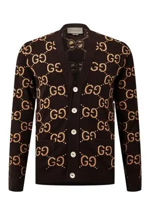GUCCI Gucci Lettering Jacquard V-Neck Cardigan