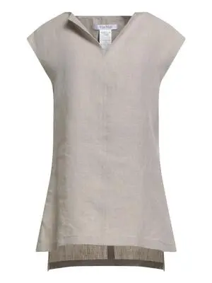 Max Mara Max Mara V-Neck Puff Sleeve Top With Side Slit Gray