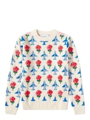Casablanca Intarsia-knit Crew Neck Jumper - White