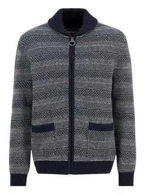 Barbour Zip-up Shawl Collar Cardigan With Ribbed Trim And Pockets - Navy