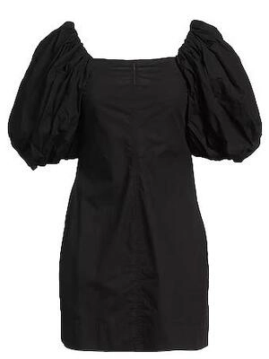 GANNI Square Neck Puff Sleeve Dress - Black