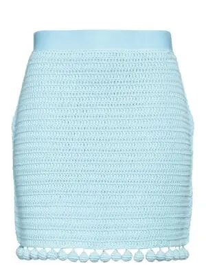 Burberry Knitted Midi Skirt With Pom Pom Trim - Blue