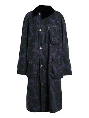 Burberry Floral Print Long Coat - Black