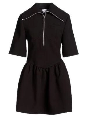 GANNI Mini Dress With Half-zip Neckline And Flared Skirt - Black