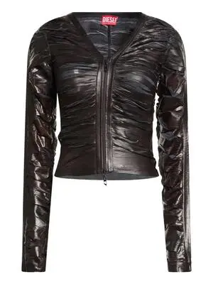 DIESEL® Diesel V-Neck Zip-Up Jersey Shirt With Coated Effect