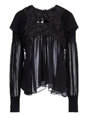 Isabel Marant Étoile Solid Color Chiffon Lace Top - Black