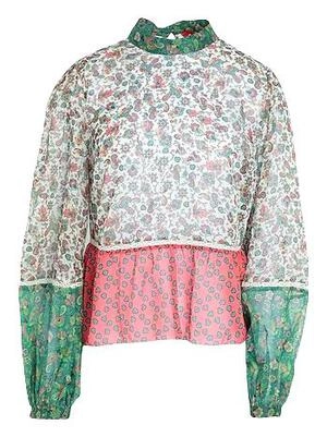 MAXCO. MAX&Co. Printed Faux Turtleneck Top With Lace Trim And Cinched Waist