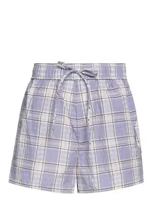 GANNI Tartan Plaid Drawstring Shorts - Gray