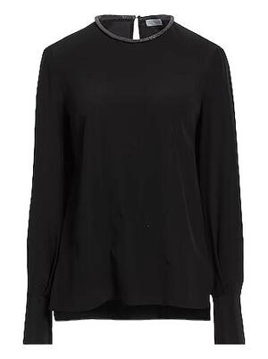 Brunello Cucinelli Embellished Crepe Long Sleeve Top - Black