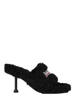 Balenciaga Embroidered Logo High Heel Sandals - Black
