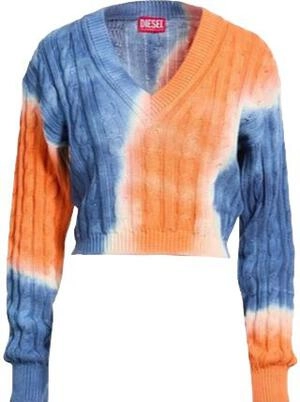 DIESEL® Tie-dye V-neck Cable-knit Sweater - Blue