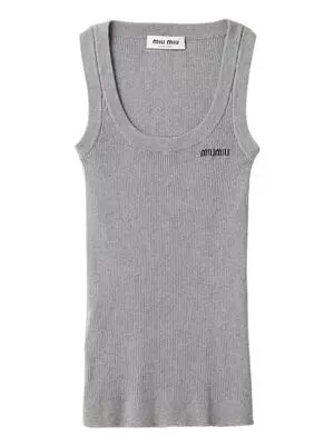 MIU MIU Miu Miu Ribbed Knit Tank Top With Intarsia Logo