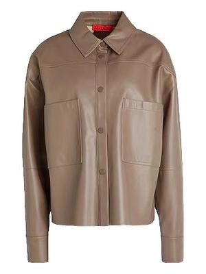 MAXCO. Max&co. Plain Synthetic Material Long Sleeve Shirt - Brown