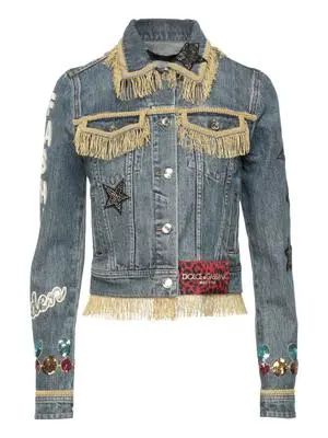 Dolce & Gabbana Sequin And Fringe Embellished Denim Jacket - Multicolor