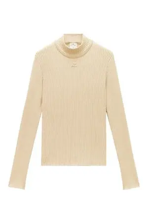 COURREGES Courreges Rib-Knit Mock Neck Jumper Nude