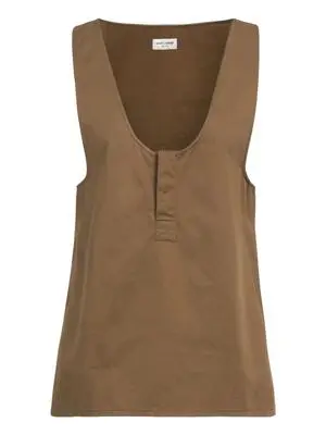 Saint Laurent Sleeveless Gabardine Top - Brown
