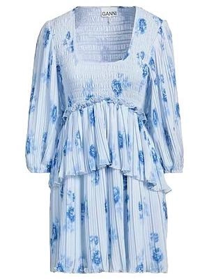 GANNI Floral Print Crepe Long Sleeve Dress - Blue