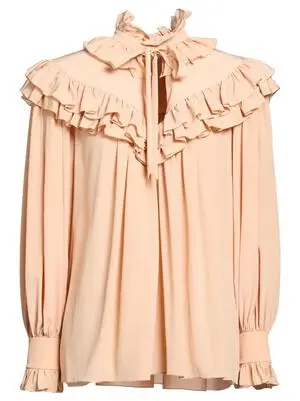 Chloé Ruched Bow-tie Neckline Crepe Top - Nude