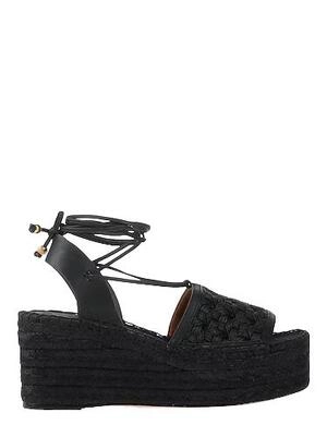 Tory Burch Leather Wedge Heel Lace-up Sandals - Black