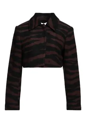 GANNI Zebra-print Cropped Felt Jacket - Black