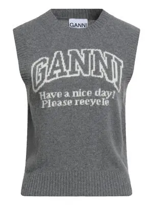 GANNI Intarsia-knit Sleeveless Jumper - Gray