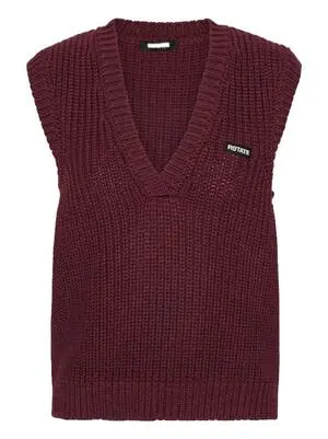 ROTATE BY BIRGER CHRISTENSEN V-neck Knitted Vest With Logo Patch - Red