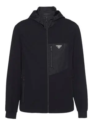 Prada Technical Cotton And Re-nylon Hooded Cardigan - Black