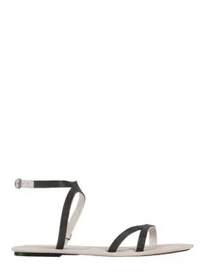 Brunello Cucinelli Embellished Leather Flat Sandals - Black
