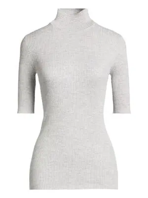 Brunello Cucinelli Ribbed Turtleneck Knit Sweater With Short Sleeves - White