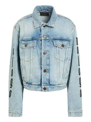Balenciaga Embroidered Distressed Denim Jacket - Blue