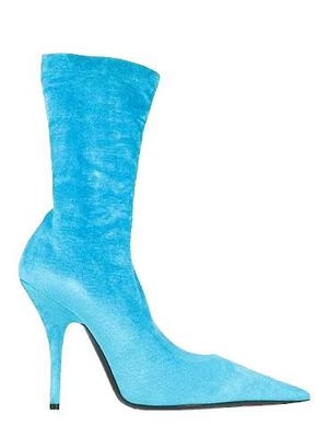 Balenciaga Velvet Pointed Toe Sock Ankle Boots - Blue