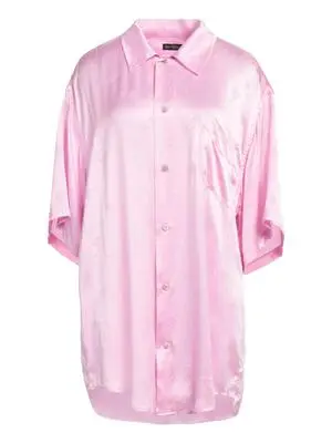 Balenciaga Oversized Logo Print Satin Shirt - Pink