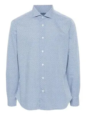 BARBA NAPOLI Floral-print Cotton Shirt - Blue
