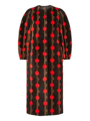 Fendi Shearling Coat With Patterned Detail - Black
