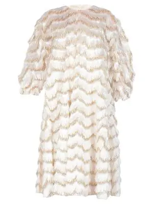 Dolce & Gabbana Two-tone Organza Midi Dress With Tiered Fringes - White