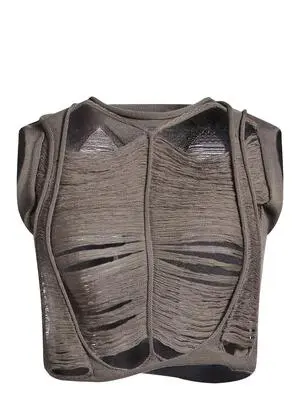 Rick Owens Rick Owens Distressed Wool Knit Sleeveless Crewneck Top Gray