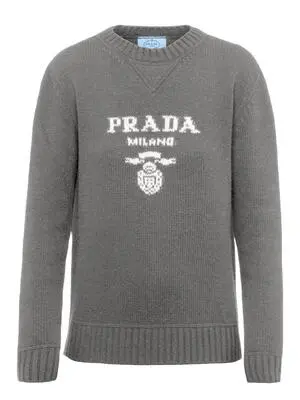 Prada Prada Cashmere And Wool Crew-Neck Sweater With Logo Grey