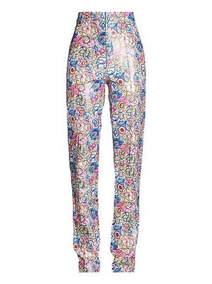 ISABEL MARANT ÉTOILE Isabel Marant Straight-Leg Floral Print Leather Trousers