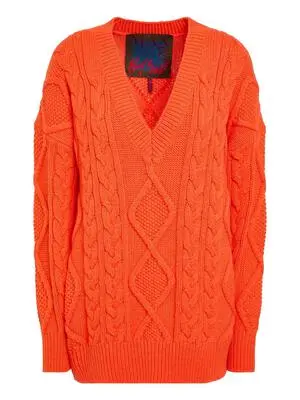 MAXCO. Cable-knit V-neck Jumper - Orange