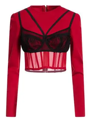 Dolce & Gabbana Spliced Lace Crop Top - Red