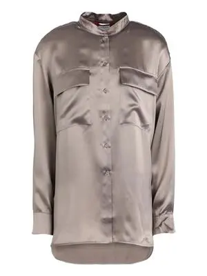 MAXCO. Max&co. Satin Safari Shirt With Mandarin Collar - Gray