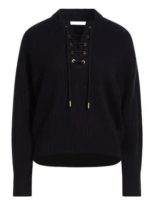 Max Mara Ribbed Knit Lace-up Long-sleeve Top - Black