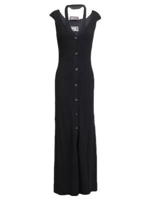 MAXCO. Max&co. Ribbed-knit V-neck Button-front Maxi Dress - Black