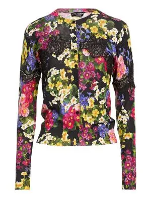 DOLCE & GABBANA Dolce & Gabbana Floral Print Lace Trimmed Knitted Sweater